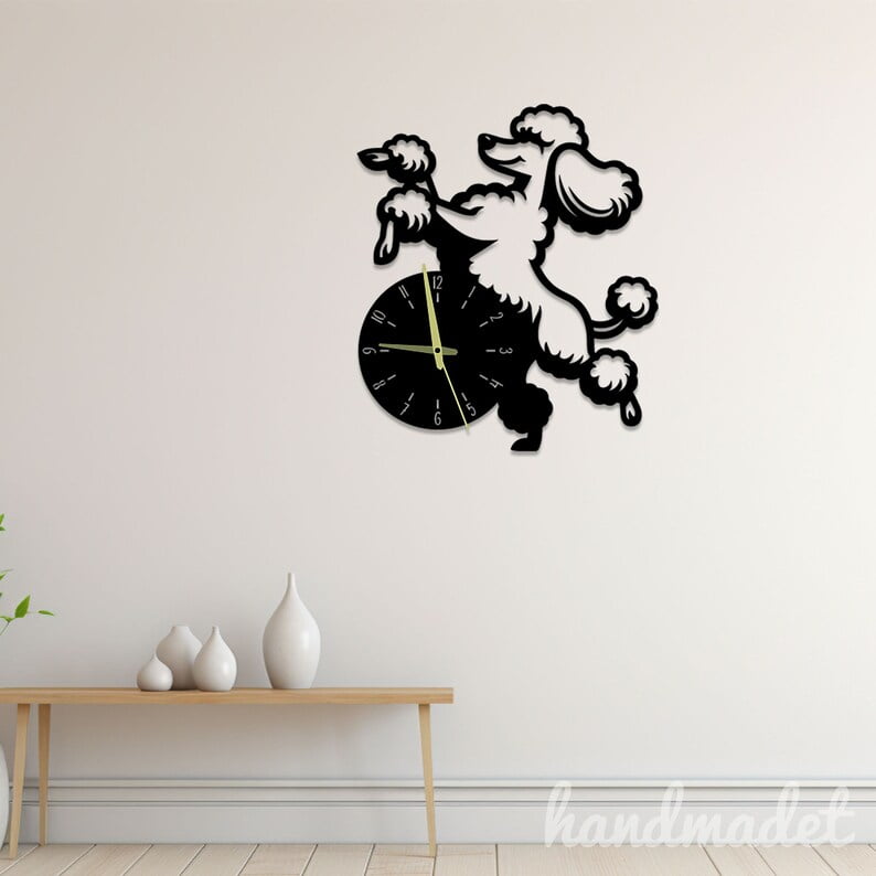 Handmadetneonsign Poodle Dog Wall Clock Unique, Dog Year Date Round ...