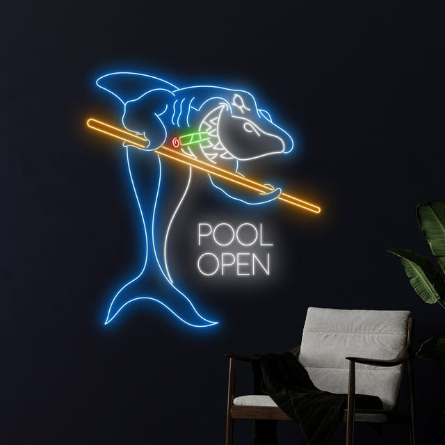 Handmadetneonsign Pool Open Neon Sign, Shark Billiard Neon Light, Shark ...