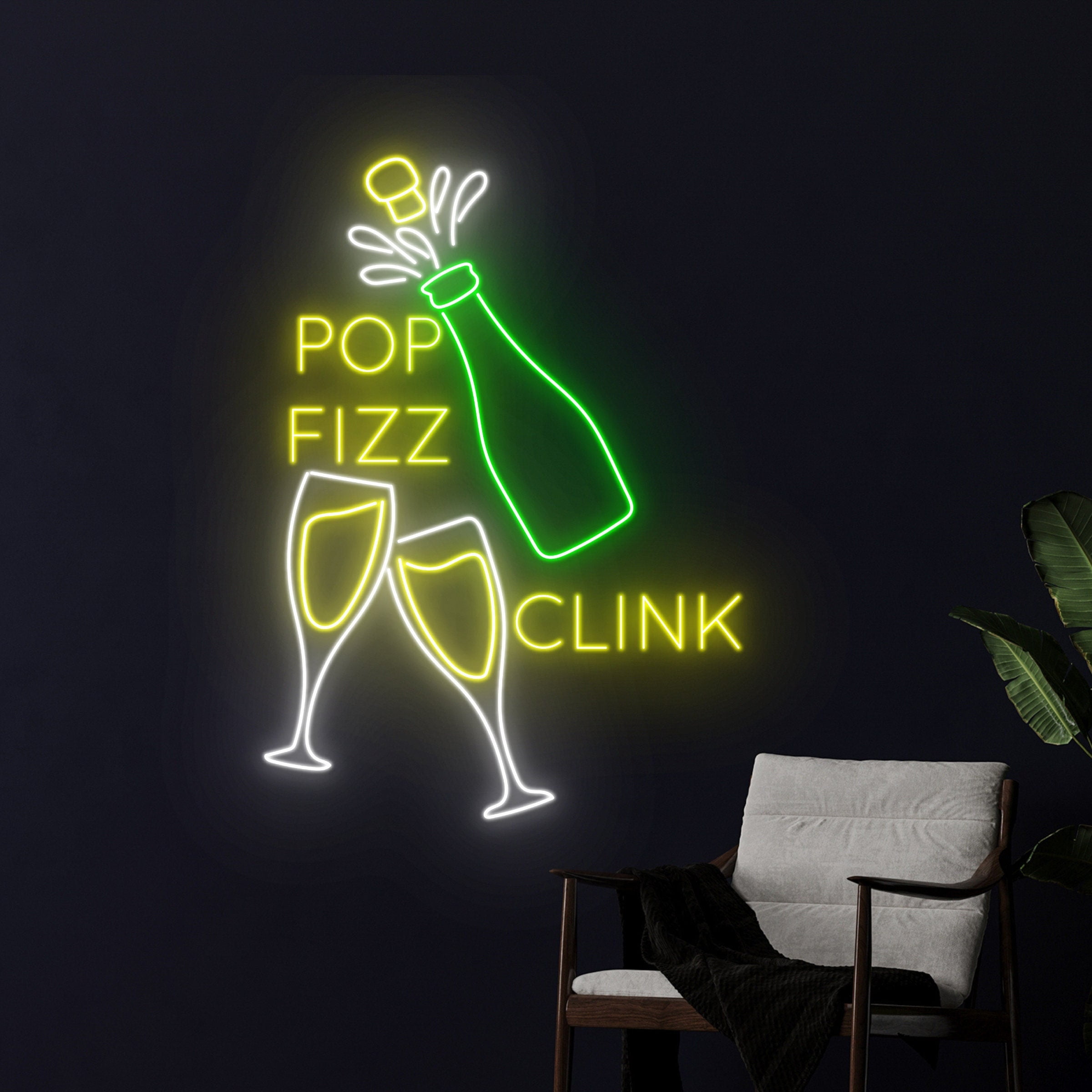 Handmadetneonsign Pop Fizz Clink Neon Light, Champagne Cheer Neon Sign ...