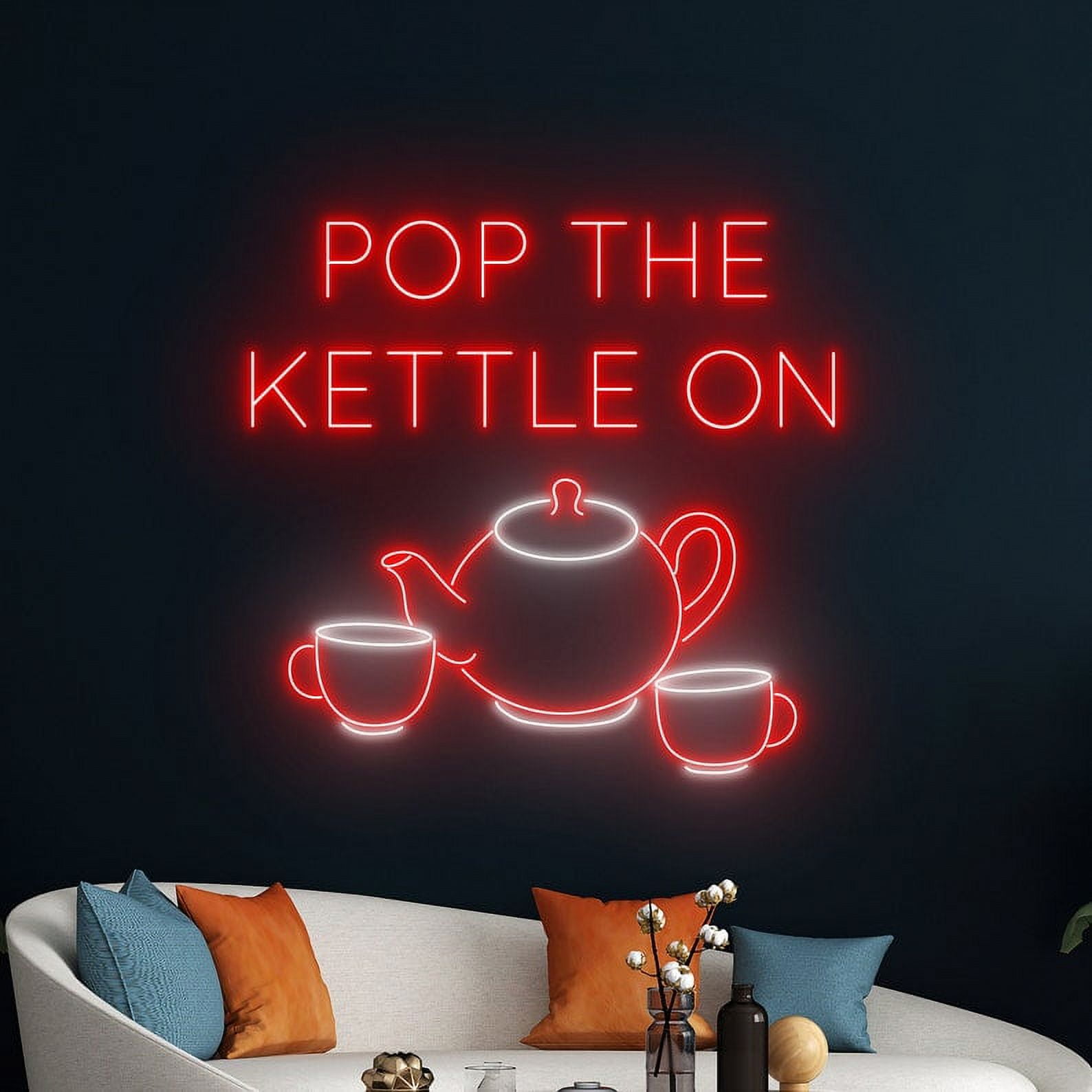 Handmadetneonsign Pop The Kettle On Neon Sign, Tea Cup Neon Light, Tea ...