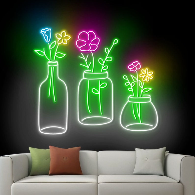 Handmadetneonsign Pots Of Flowers Neon Sign, Flower Neon Sign, Flower ...