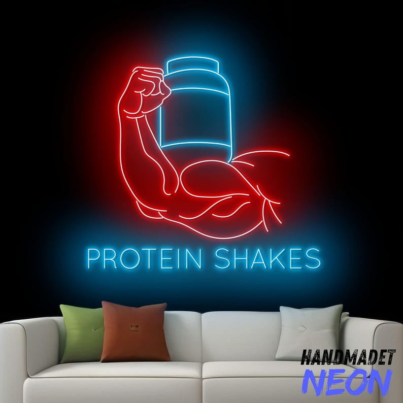 Handmadetneonsign Protein Shakes Neon Sign, Muscular Arm Led Sign ...