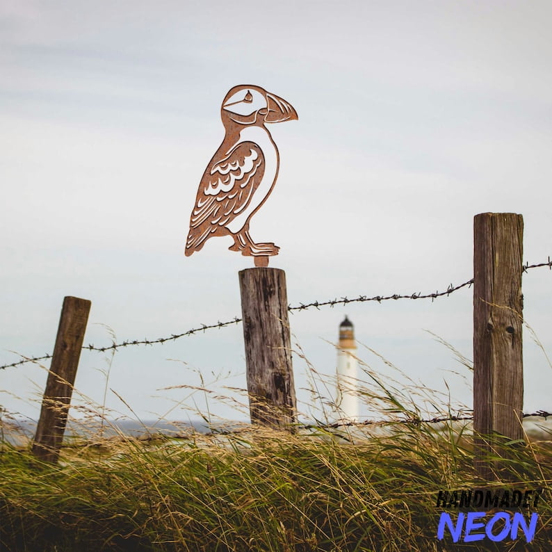 Handmadetneonsign Puffin Bird Metal Rusty Tree Stake, Puffin Garden ...