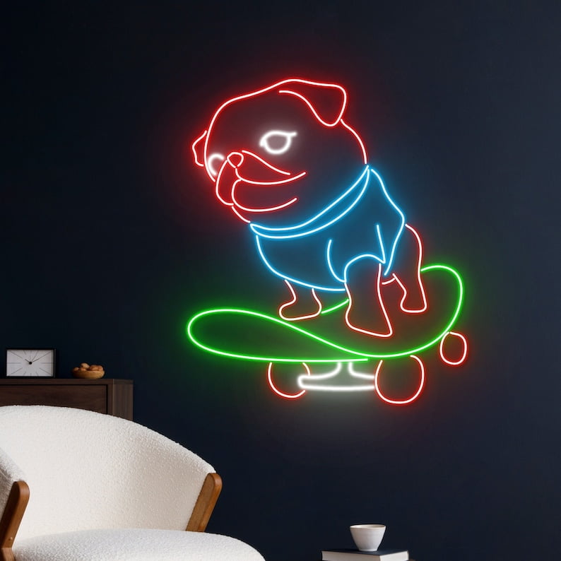Handmadetneonsign Pug Skateboarding Neon Sign, Skateboard Pug Led Sign ...