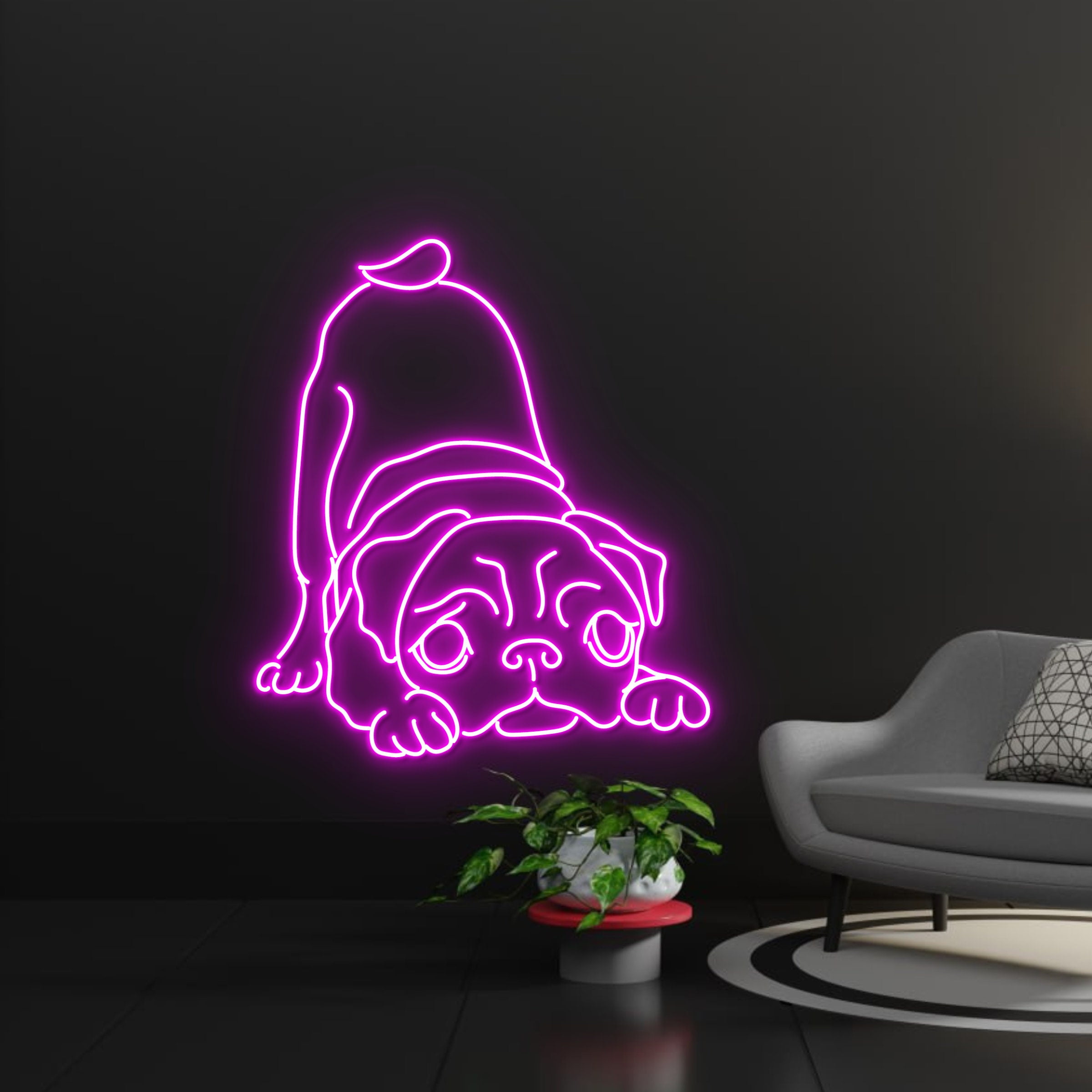 Handmadetneonsign Pug Yoga Pose Led Sign, Pug Dog Neon Sign, Wall Decor ...