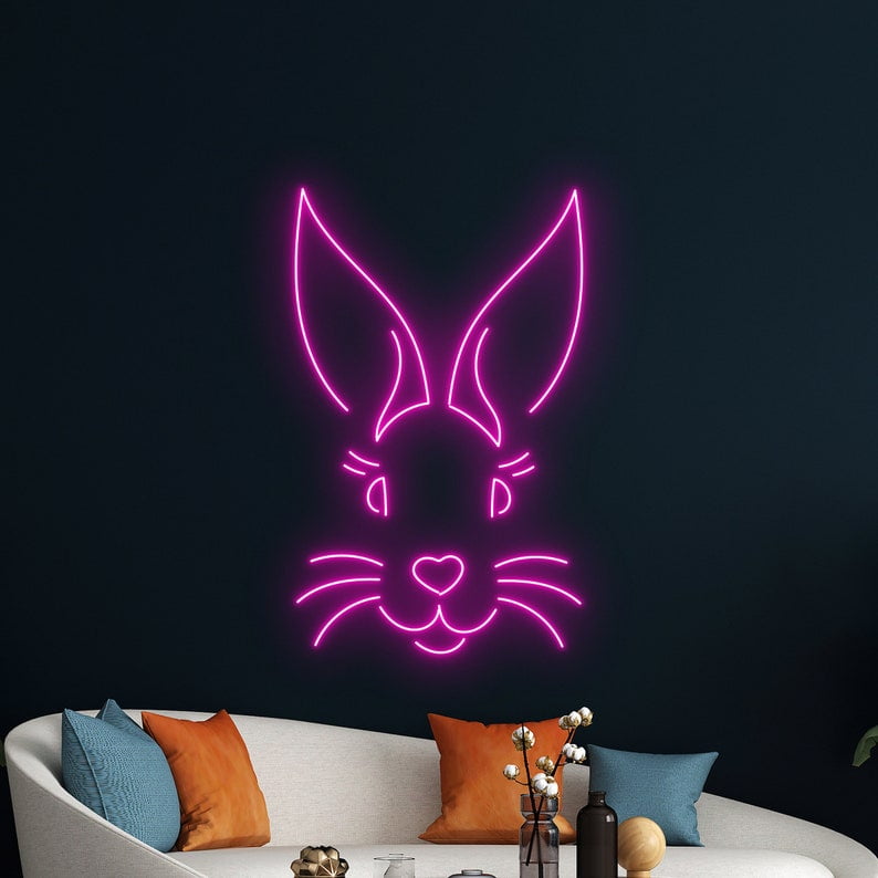 Handmadetneonsign Rabbit Animal Neon Sign, Cute Rabbit Line Neon Led ...