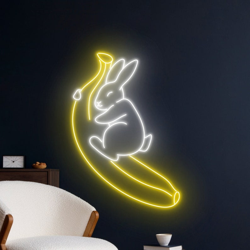 Handmadetneonsign Rabbit Banana Neon Sign, Bunny Neon Light, Easter ...