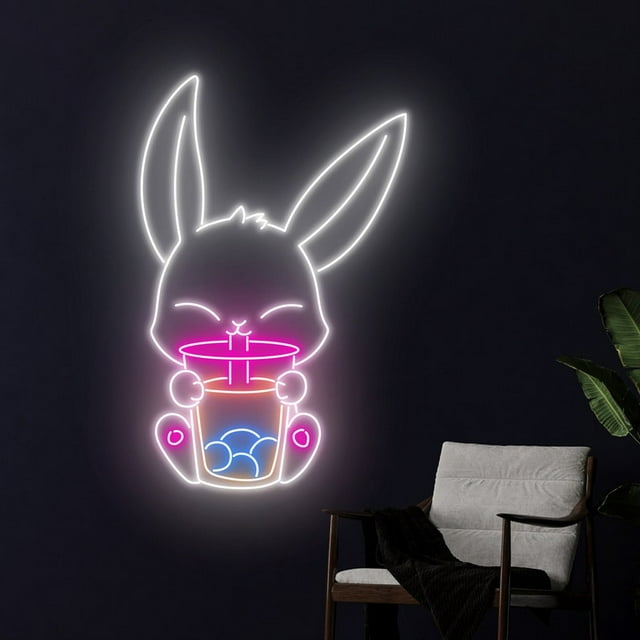 Handmadetneonsign Rabbit Bubble Tea Neon Sign, Bunny Boba Tea Neon ...