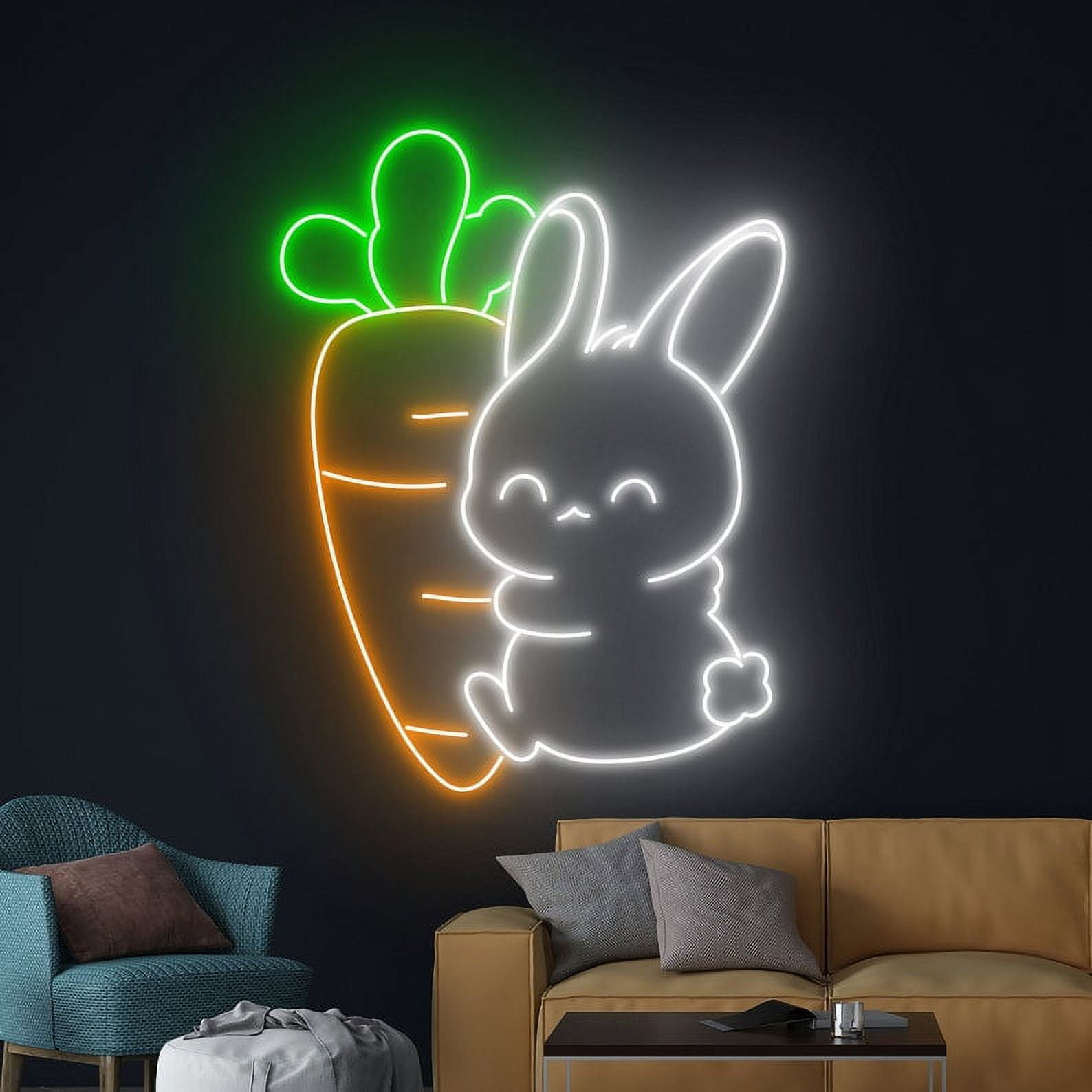 Handmadetneonsign Rabbit Carrot Neon Sign, Rabbit Led Sign, Happy ...