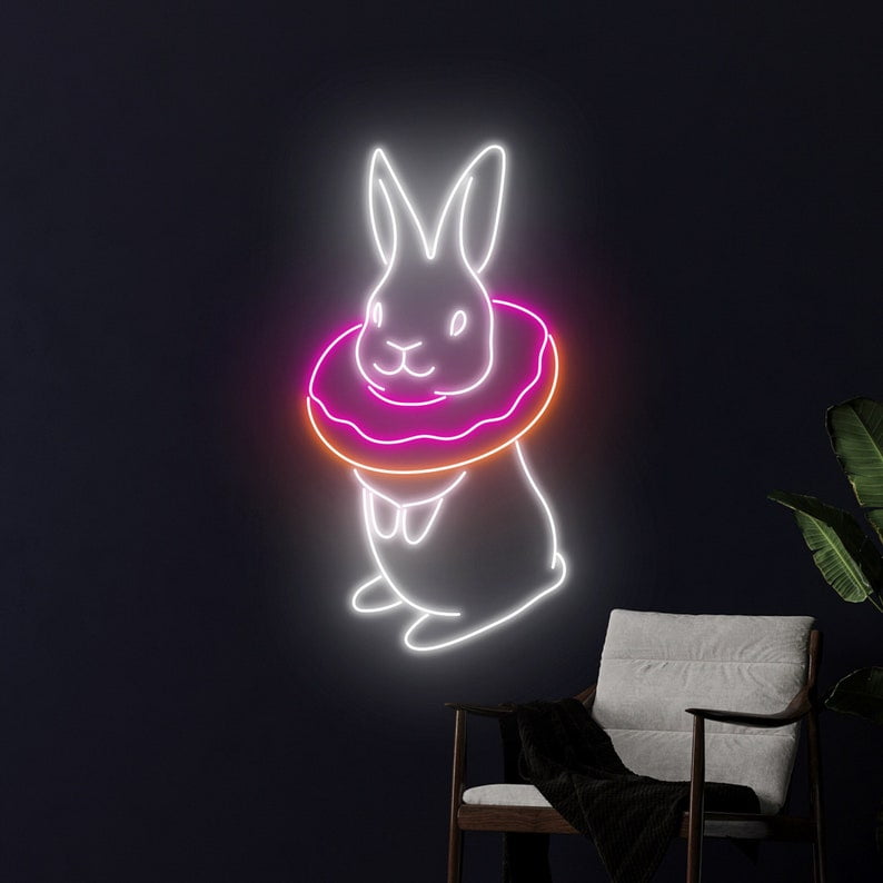 Handmadetneonsign Rabbit Donut Neon Sign, Bunny Neon Light, Easter ...