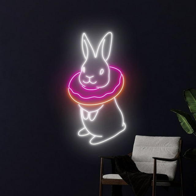 Handmadetneonsign Rabbit Donut Neon Sign, Bunny Neon Light, Easter ...