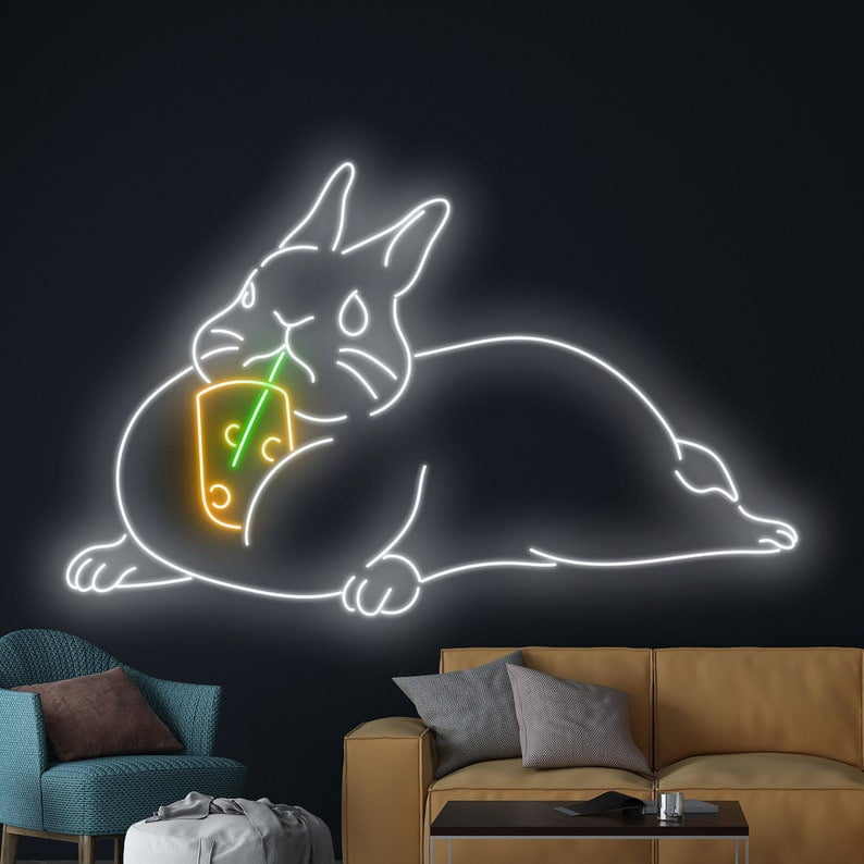 Handmadetneonsign Rabbit Drink Bubble Tea Neon Sign, Bunny Neon Light ...