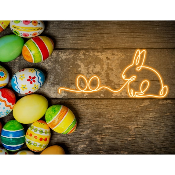 Handmadetneonsign Rabbit Easter LED Neon Sign, Cute Bunny Neon Sign ...