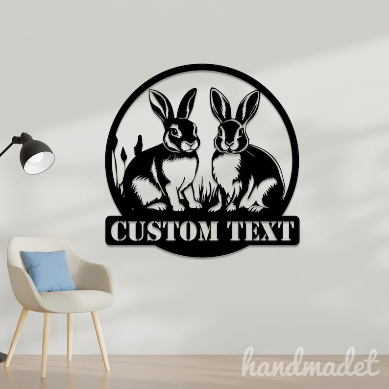 Handmadetneonsign Rabbit Metal Wall Art Light, Rabbit Metal Sign Wall ...
