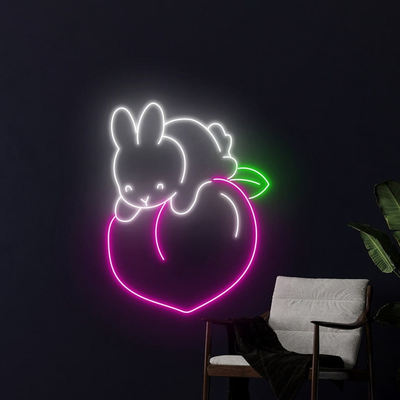 Handmadetneonsign Rabbit Peach Neon Sign, Bunny Neon Light, Easter ...