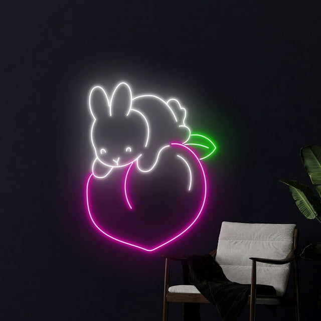 Handmadetneonsign Rabbit Peach Neon Sign, Bunny Neon Light, Easter ...