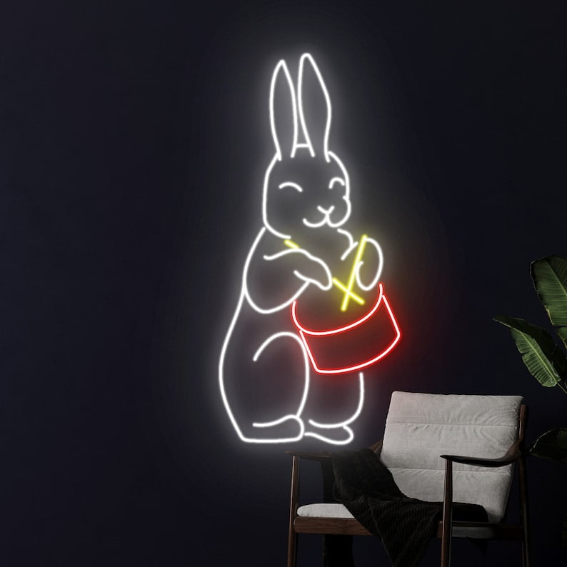 Handmadetneonsign Rabbit Play Drum Neon Sign, Custom Bunny Neon Light ...