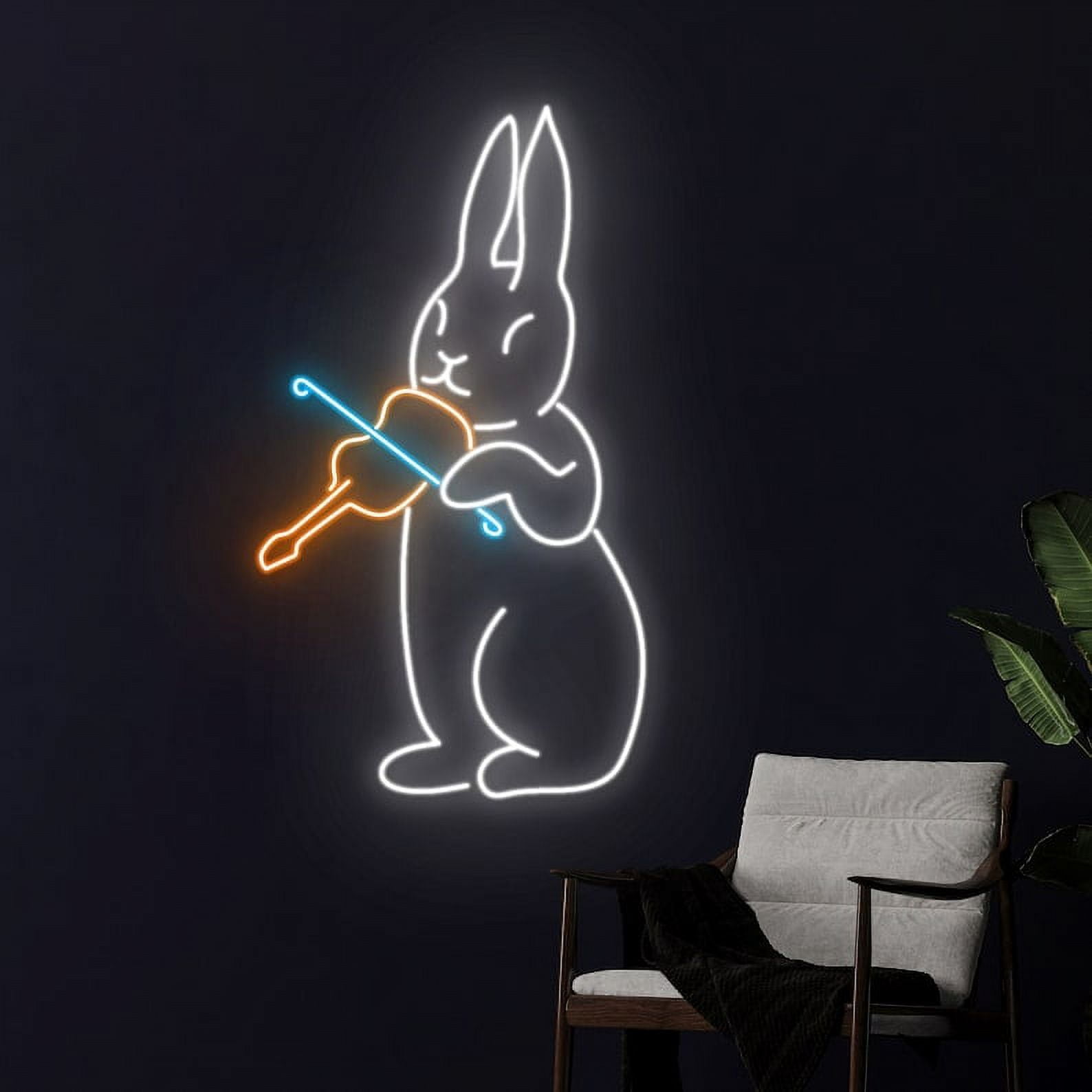 Handmadetneonsign Rabbit Play Violin Neon Sign, Bunny Neon Light ...