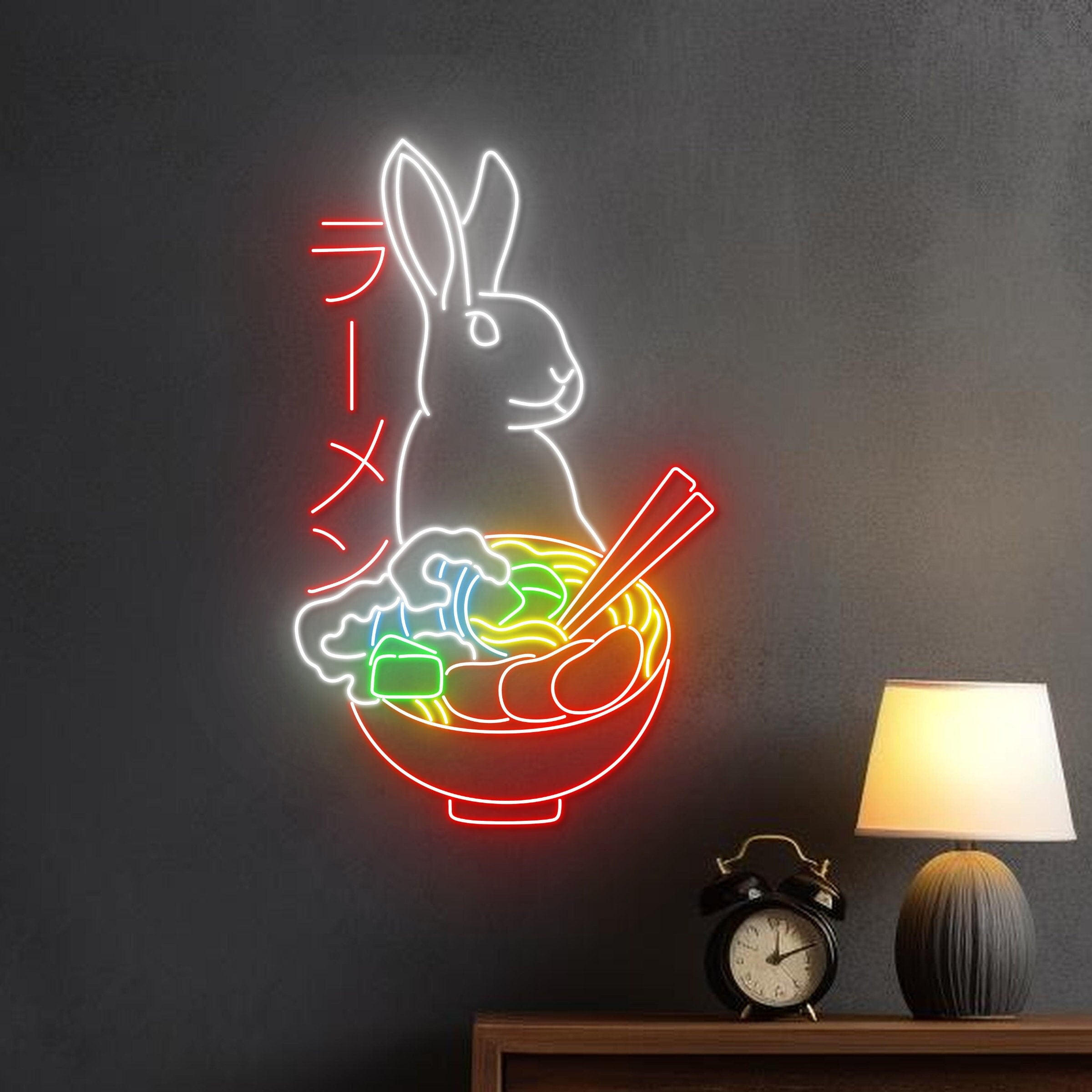Handmadetneonsign Rabbit Ramen Led Sign, Ramen Noodles Rabbit Neon Sign ...