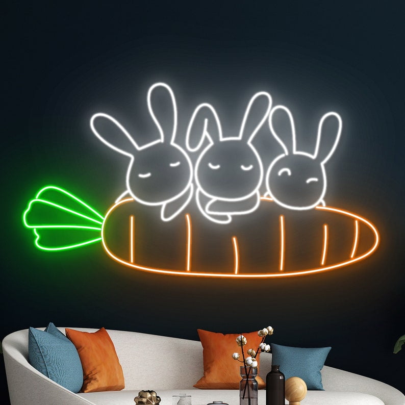 Handmadetneonsign Rabbits Carrot Neon Sign, Rabbit Led Sign, Happy ...