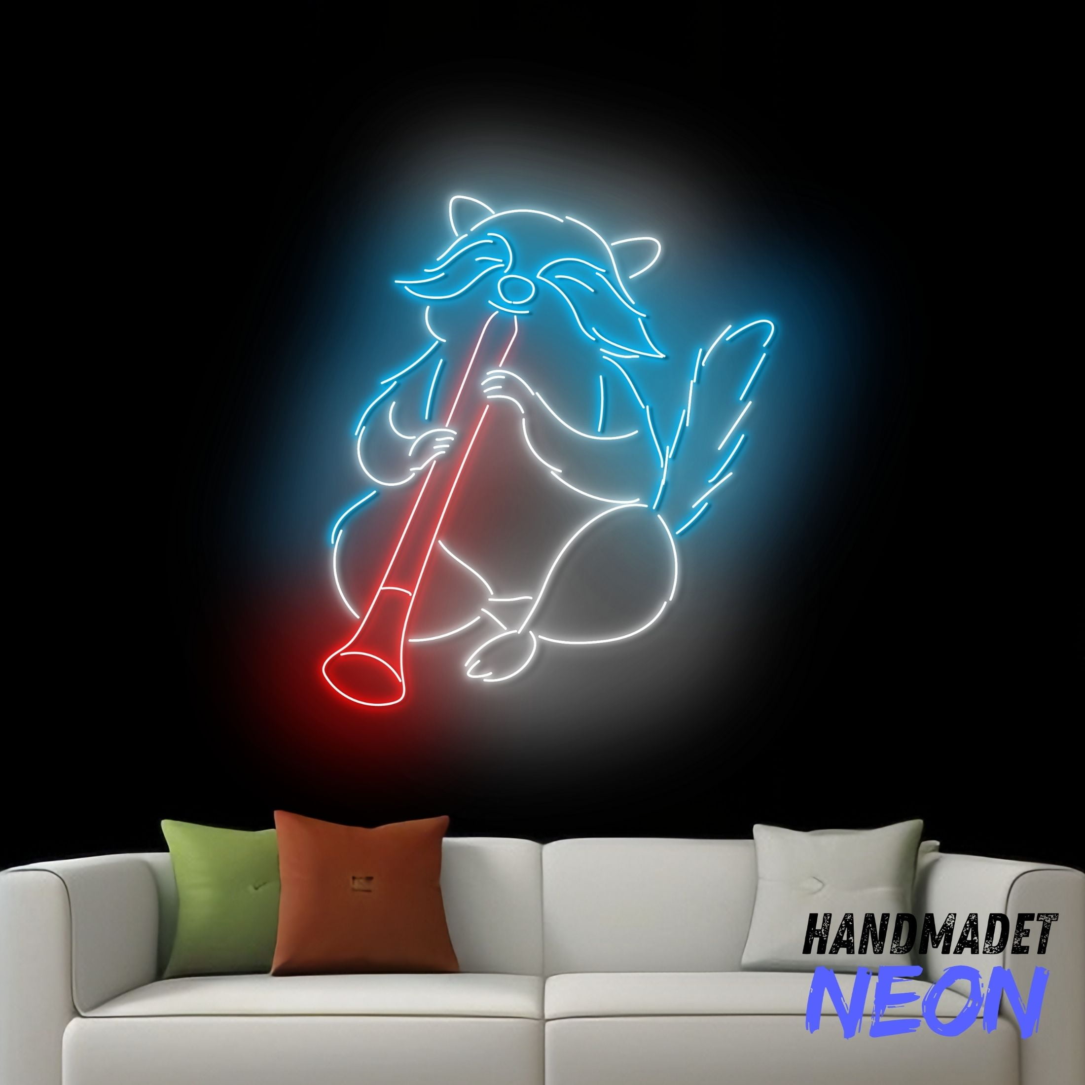 Handmadetneonsign Raccoon Playing Instrument Neon Sign, Raccoon Blowing ...