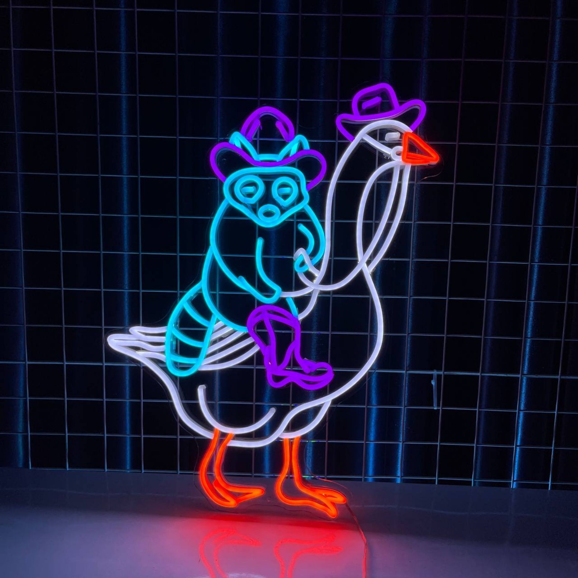 Handmadetneonsign Raccoon Riding Goose Neon Sign, Cowboy Goose Wall Art ...