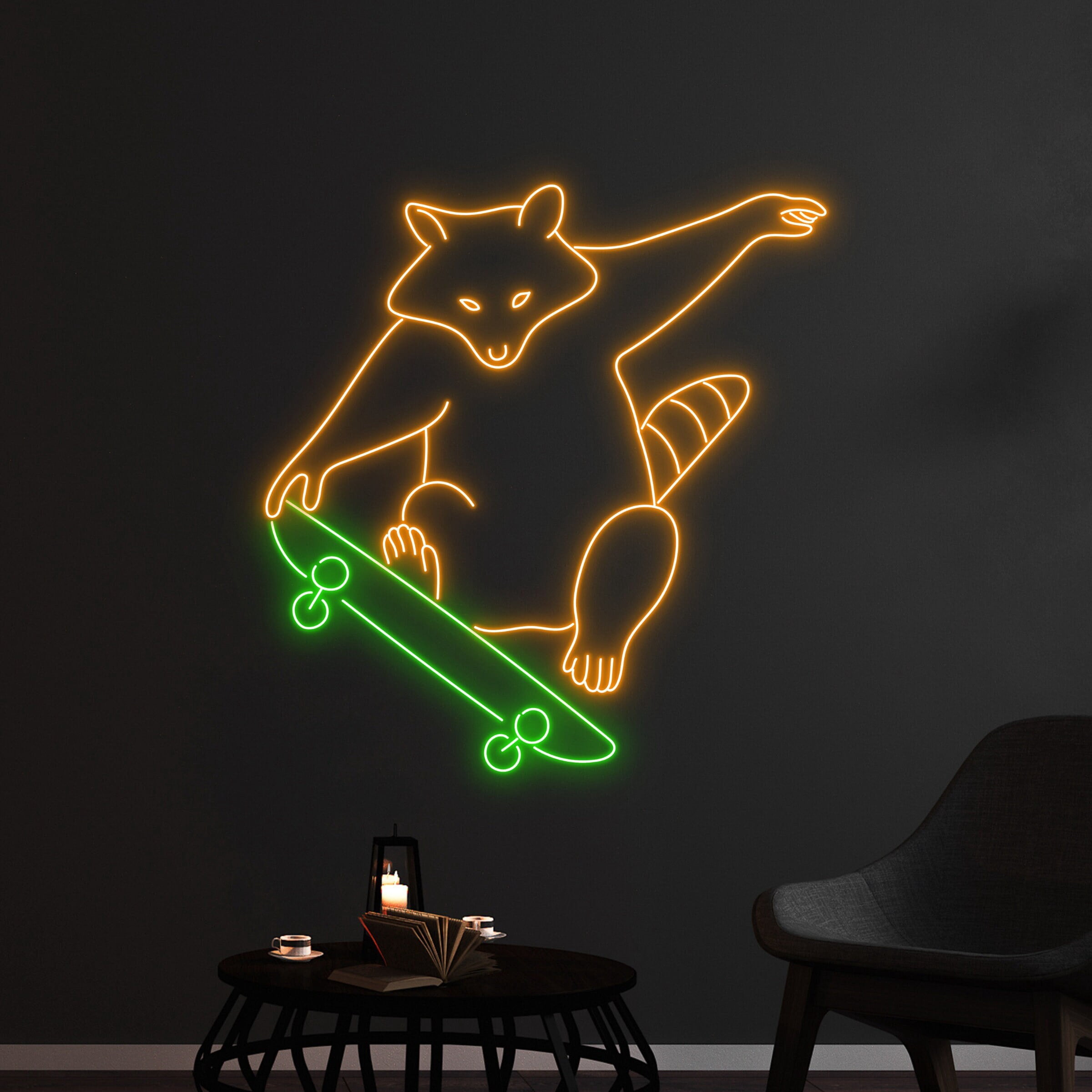 Handmadetneonsign Raccoon Skateboarding Neon Sign, Skateboard Raccoon ...