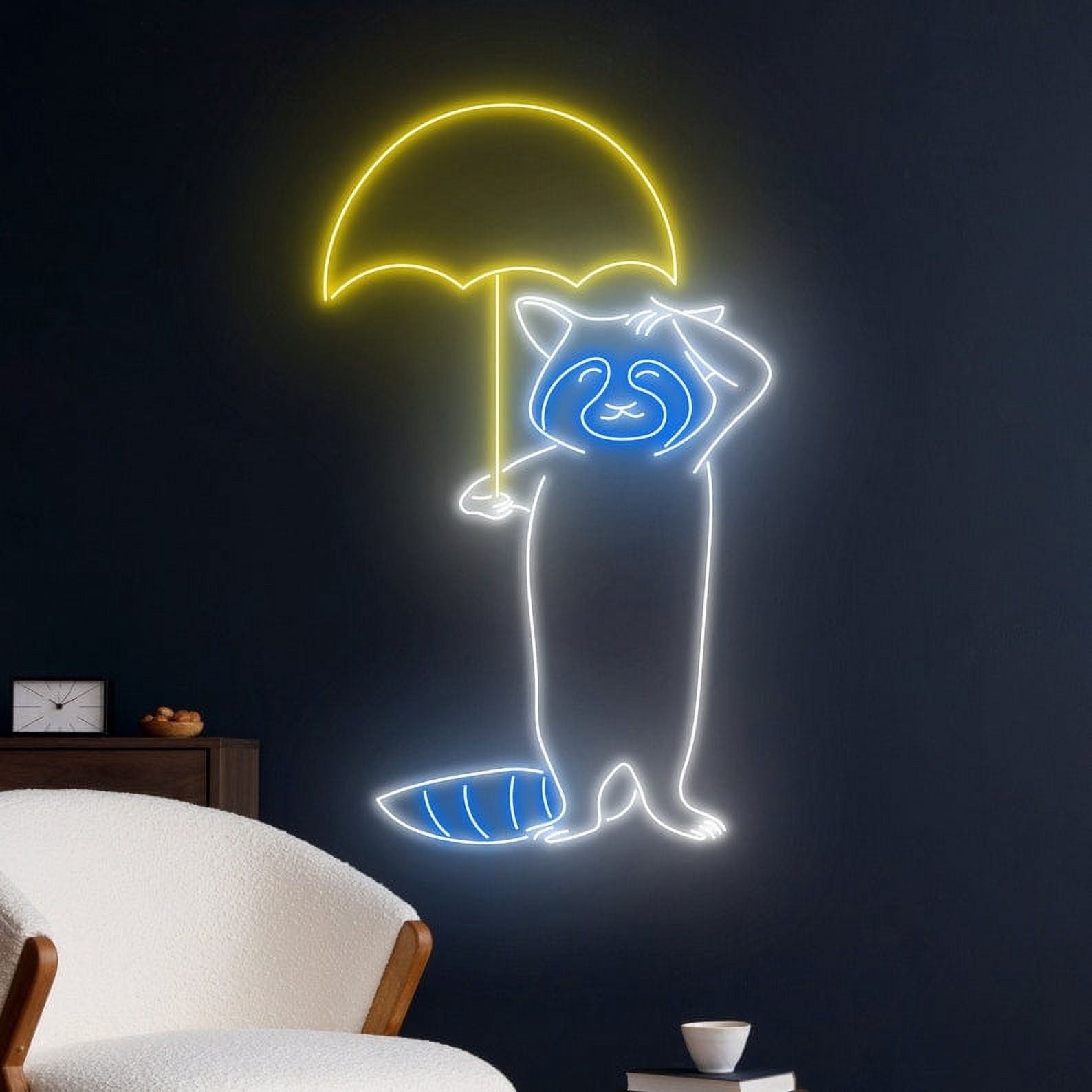 Handmadetneonsign Raccoon Umbrella Neon Sign, Umbrella Raccoon Led Sign ...