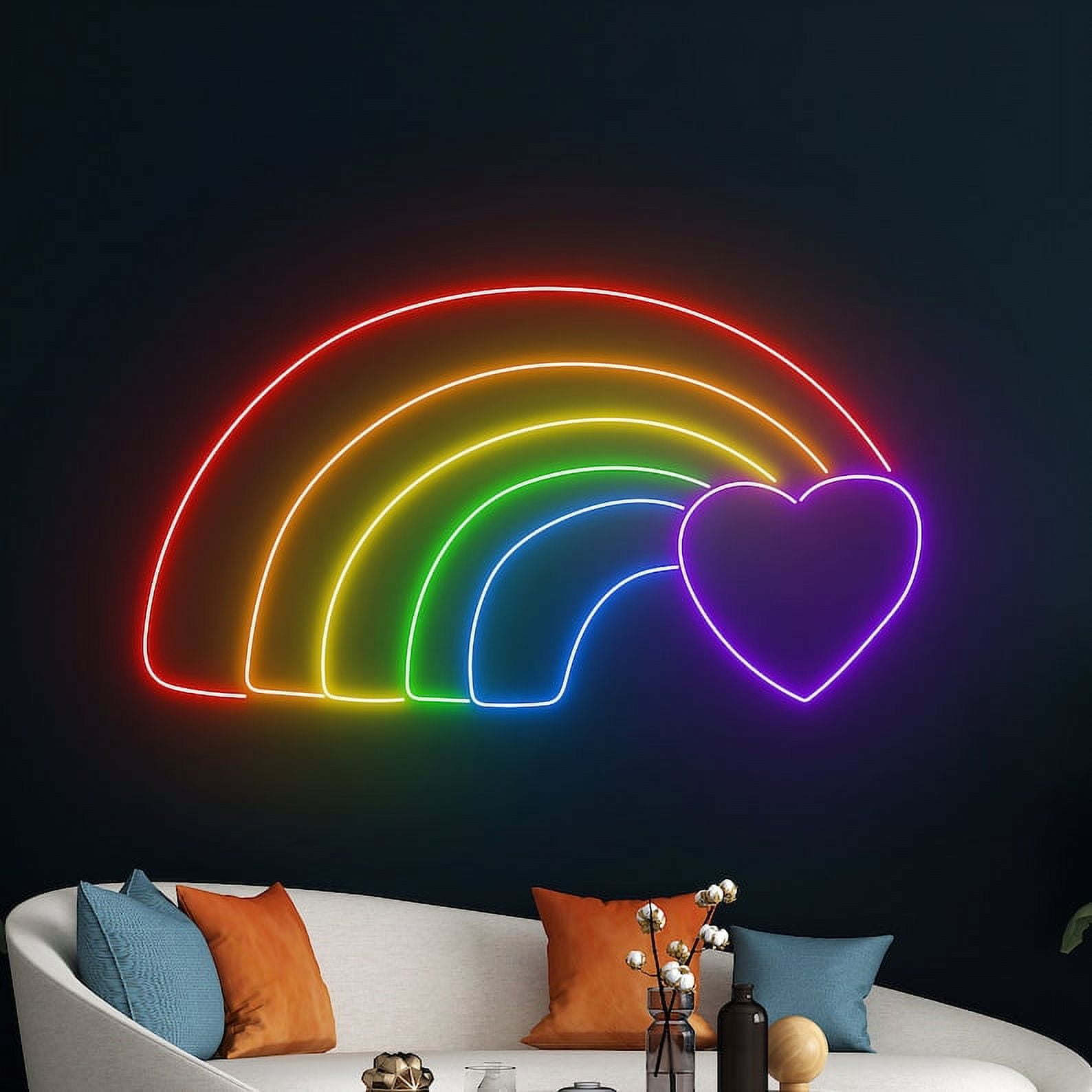 Handmadetneonsign Rainbow Heart LGBT Neon Sign, LGBT Pride Wall Art ...