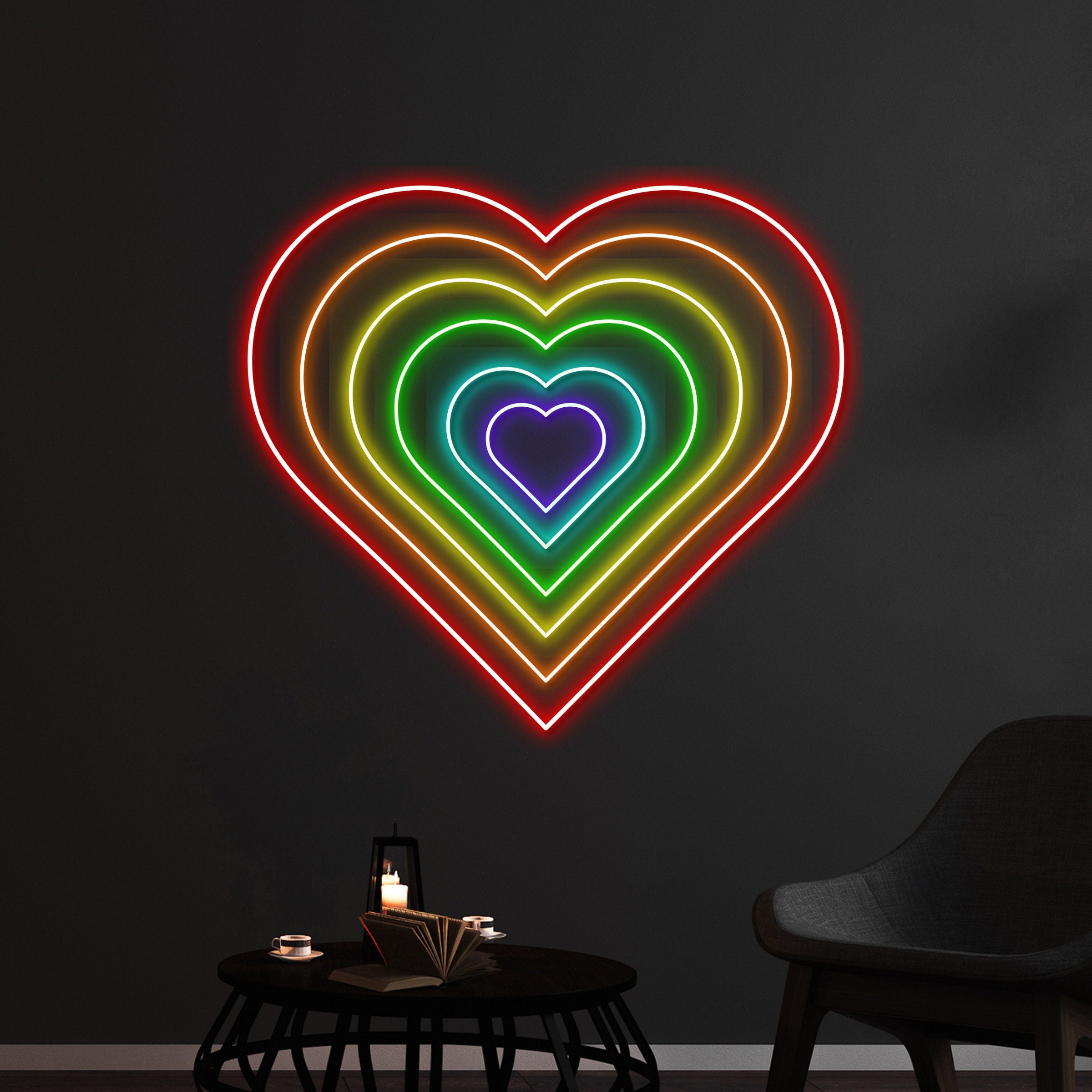 Handmadetneonsign Rainbow Heart Neon Sign, Heart Rainbow LED Light ...