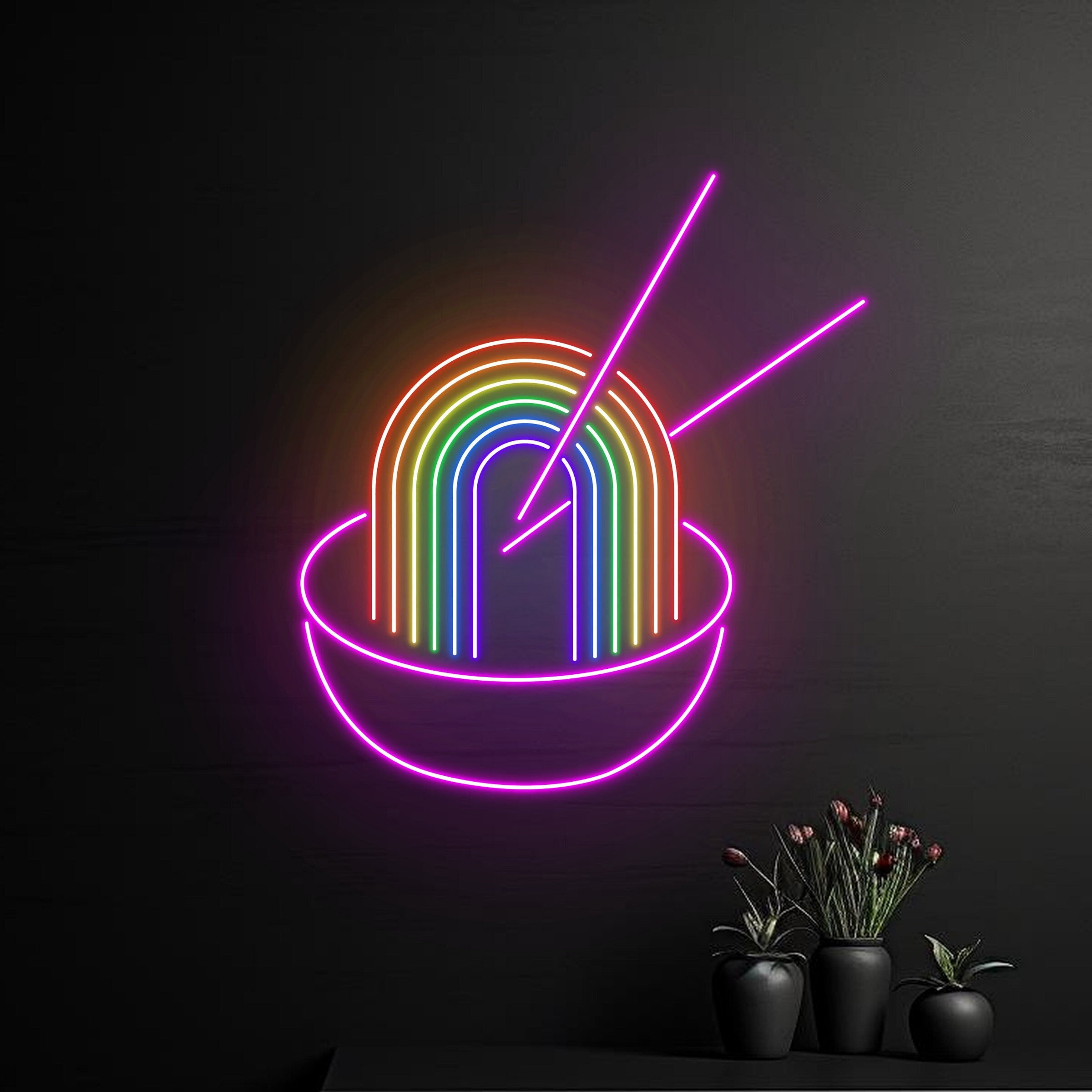 Handmadetneonsign Rainbow Ramen Neon Sign, Japanese Noodles Rainbow Led ...