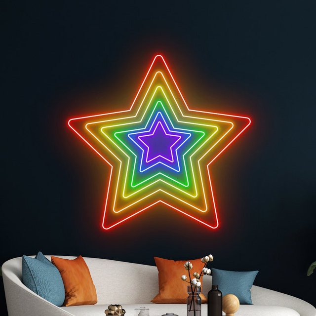 Handmadetneonsign Rainbow Star Neon Sign, Star Rainbow LED Light, Star ...