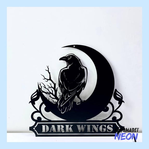 Handmadetneonsign Raven And Moon Metal Sign, Raven Metal Light, Raven ...