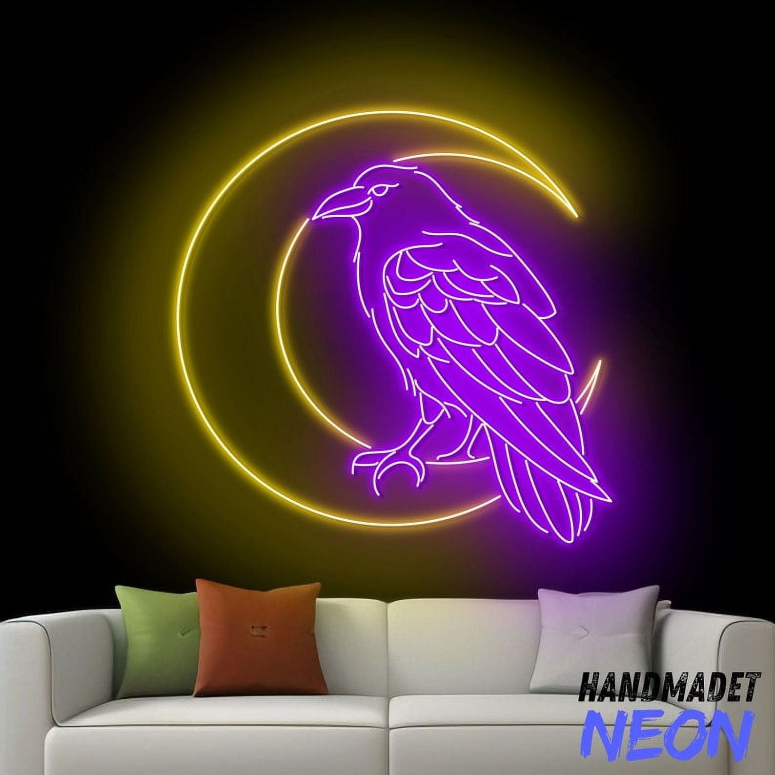 Handmadetneonsign Raven And Moon Neon Sign, Raven Wall Art Light ...