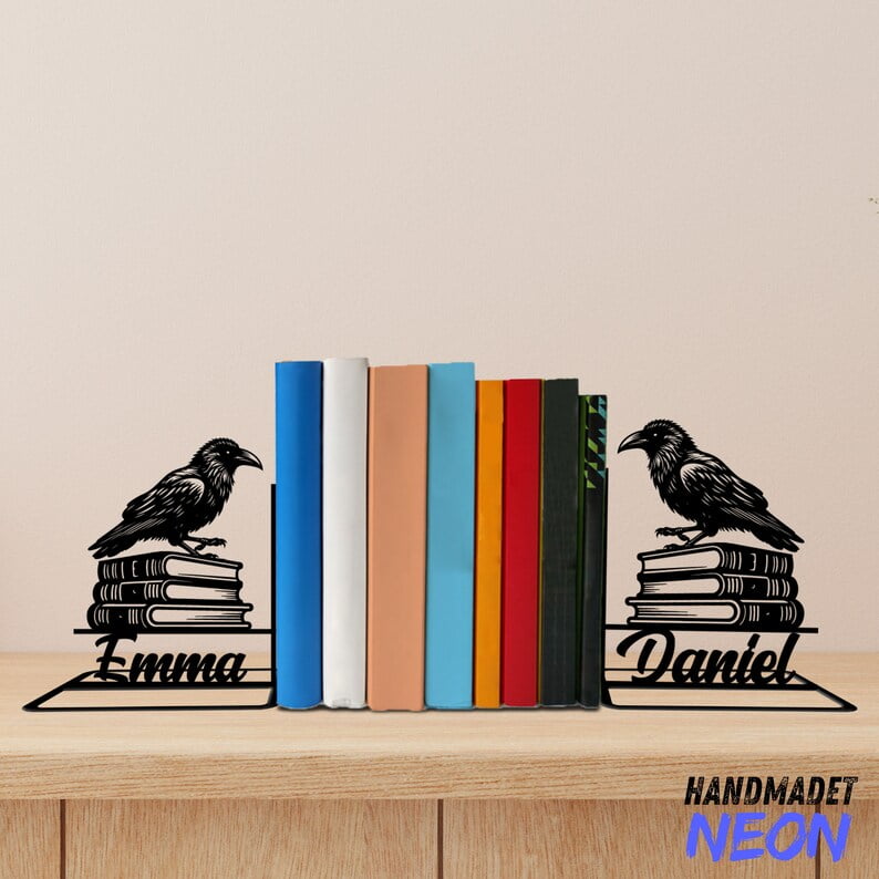 Handmadetneonsign Raven Metal Bookends, Raven Bird Name Bookend, Raven ...