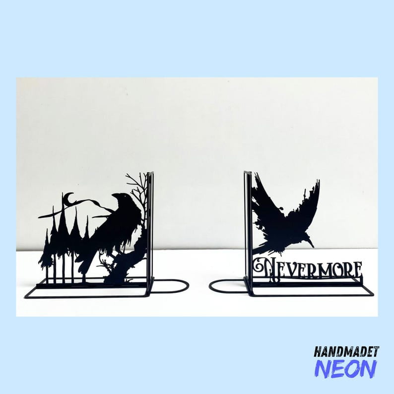 Handmadetneonsign Raven Metal Bookends, Raven Bird Name Bookend, Raven ...