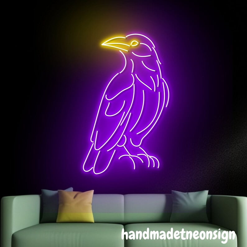 Handmadetneonsign Raven Neon Sign, Raven Bird Wall Art Decor, Raven ...