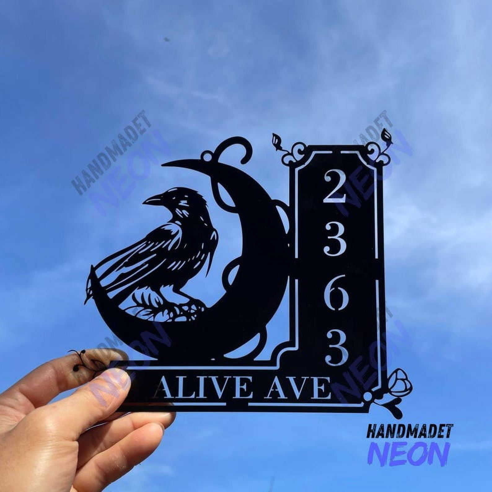 Handmadetneonsign Raven On The Moon House Number, Raven Moon Home ...