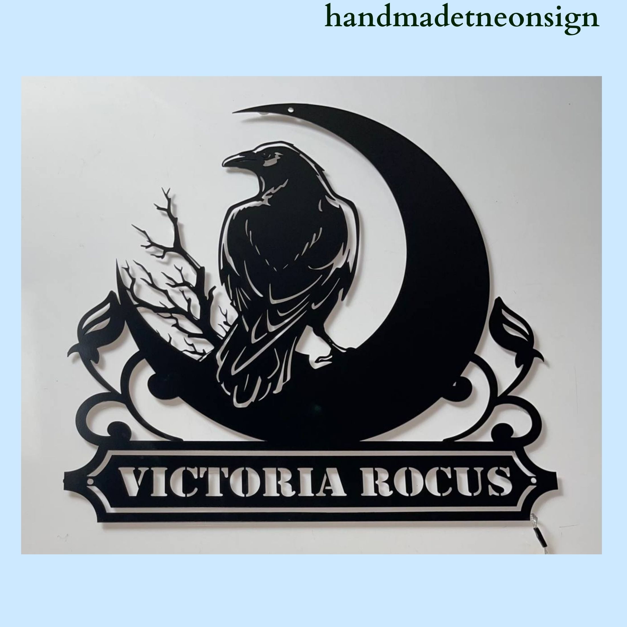 Handmadetneonsign Raven On The Moon Metal Sign, Raven Metal Wall Art ...