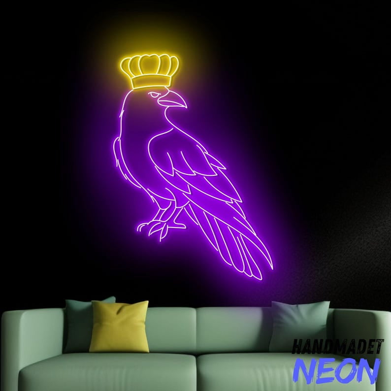 Handmadetneonsign Raven With Crown Neon Sign, Raven Led Sign, Raven ...