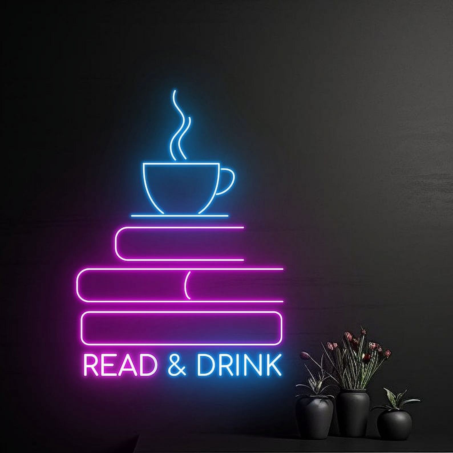 Handmadetneonsign Read & Drink Neon Sign, Read Book Drink Tea Cup Neon ...