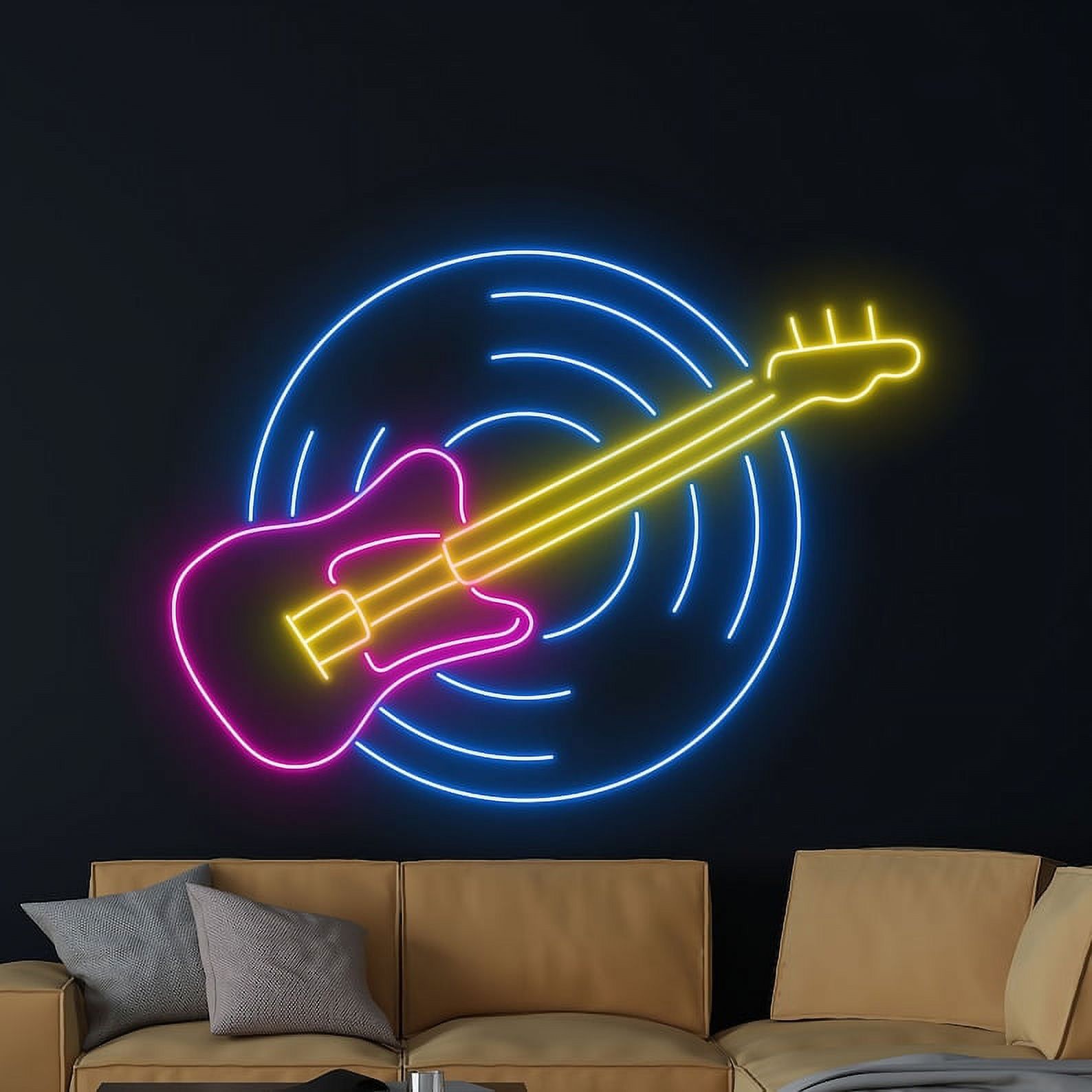 Handmadetneonsign Record Disc Guitar Neon Sign, Guitar Wall Art Decor ...