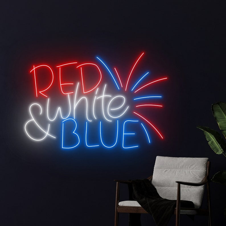 Handmadetneonsign Red White & Blue 4th Of July Neon Sign, Independence ...