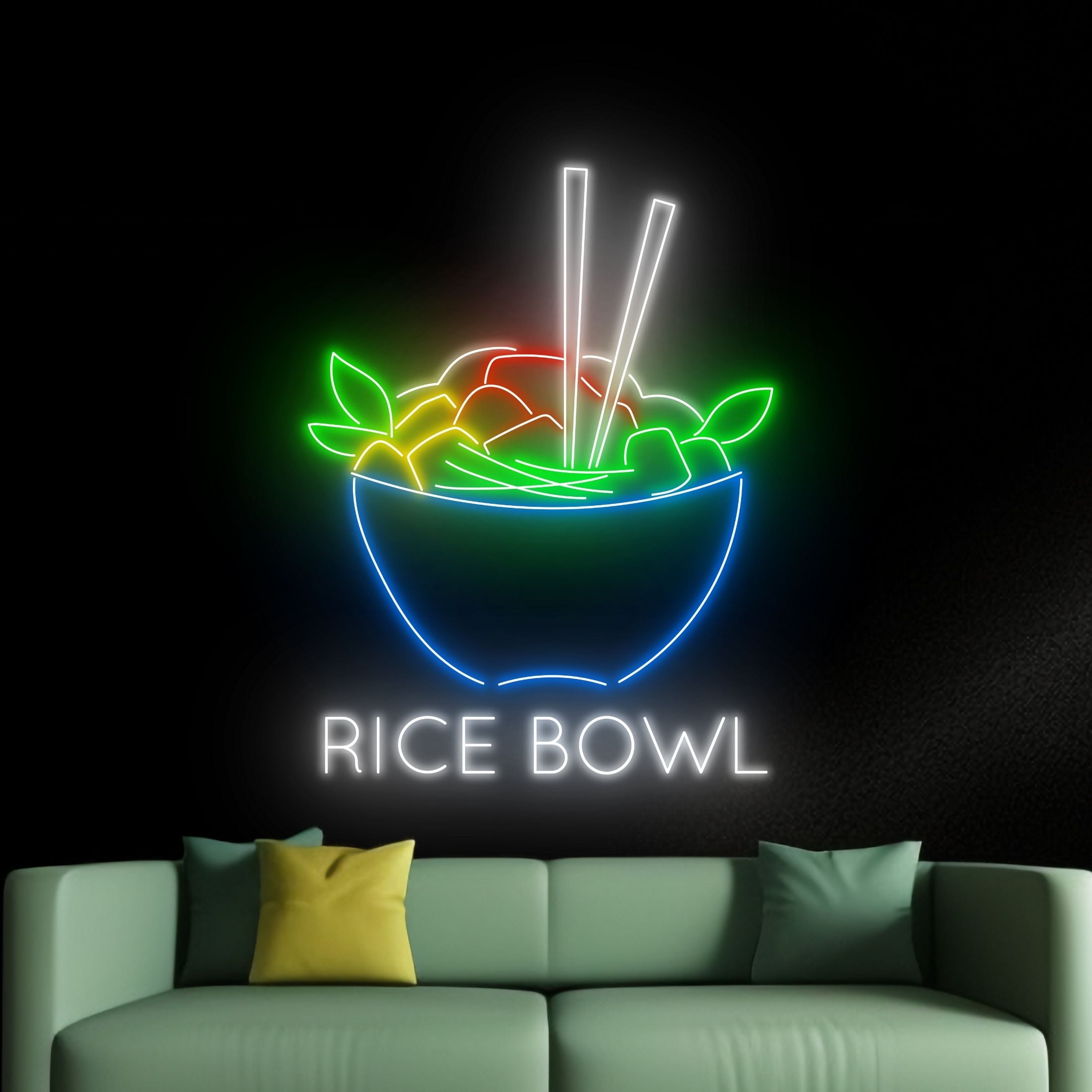 Handmadetneonsign Rice Bowl Neon Sign, Food Bowl Wall Art Decor, Food ...