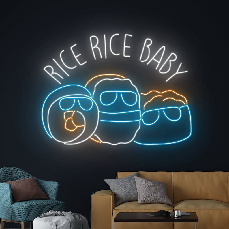 Handmadetneonsign Rice Rice Baby Sushi Neon Sign, Japanese Sea Food LED ...