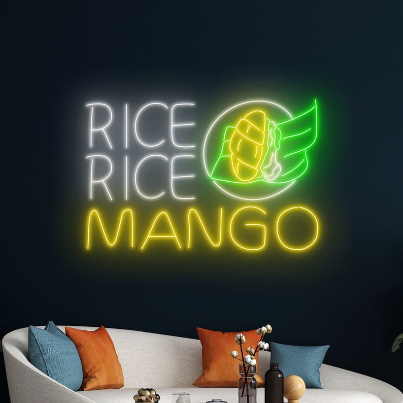 Handmadetneonsign Rice Rice Mango Neon Sign, ThaiLand Food Wall Art ...