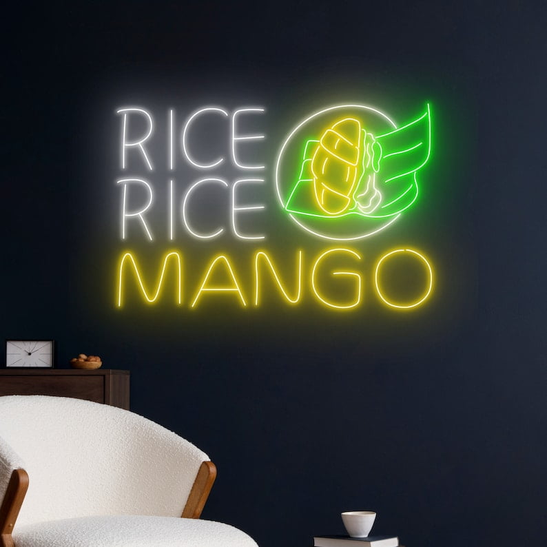 Handmadetneonsign Rice Rice Mango Neon Sign, ThaiLand Food Wall Art ...
