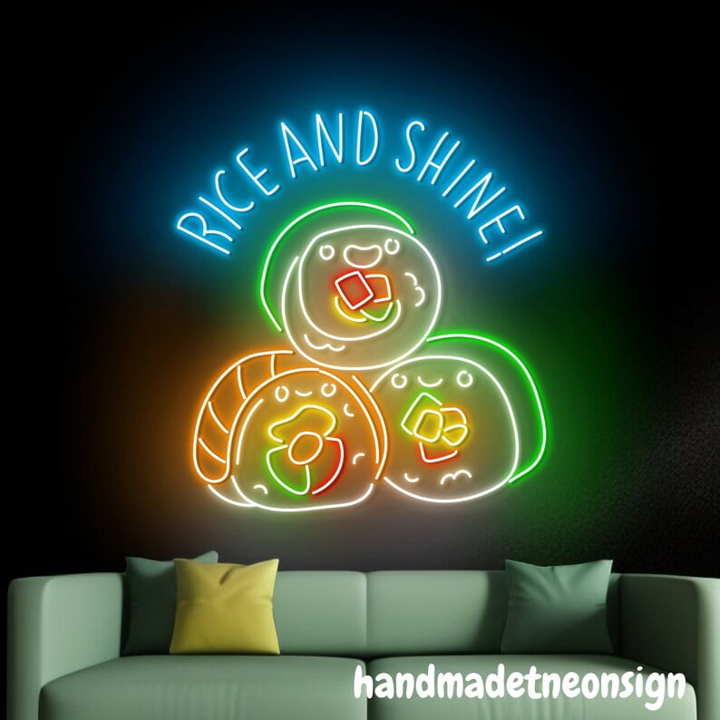 Handmadetneonsign Rice and Shine Neon Sign, Japan Food Led Light, Japan ...