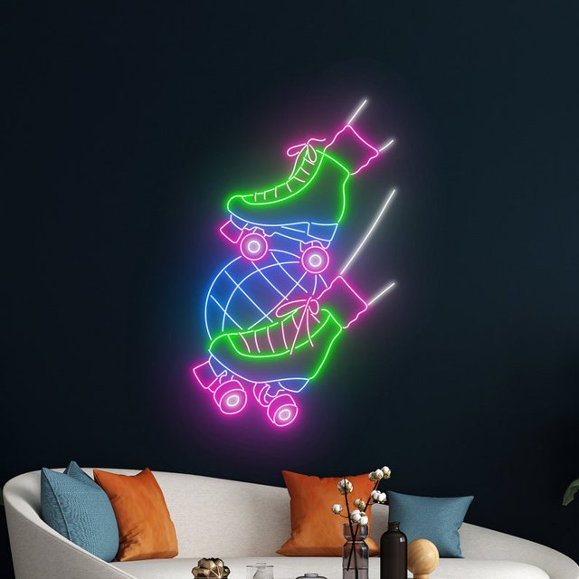 Handmadetneonsign Roller Skate Disco Ball Led Sign, Roller Disco Neon ...