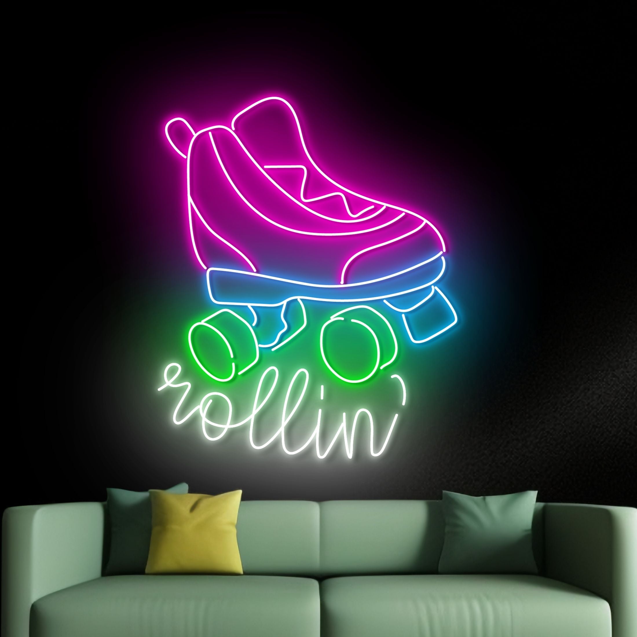 Handmadetneonsign Rolling Neon Sign, Roller Skate Wall Art Decor ...